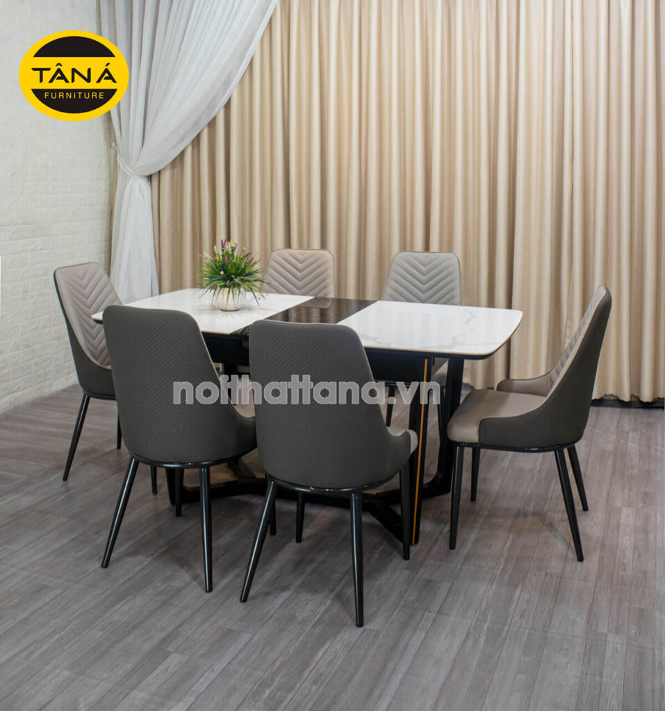 Mẫu bàn ăn mặt đá màu trắng vân mây siêu đẹp & sang trọng