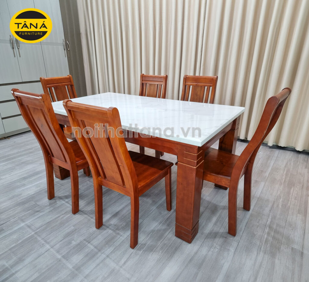 Mẫu bàn ăn mặt đá màu trắng vân mây siêu đẹp & sang trọng